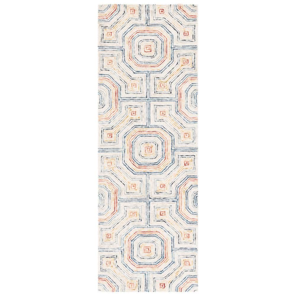 SAFAVIEH Aspen Ivory/Blue 2 ft. x 8 ft. Tiled Geometric Runner Rug ...