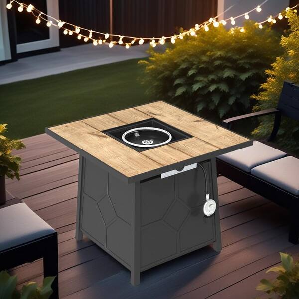 Kahomvis Brown 28 in. 40,000 BTU Square Outdoor Propane Gas Fire Pit ...
