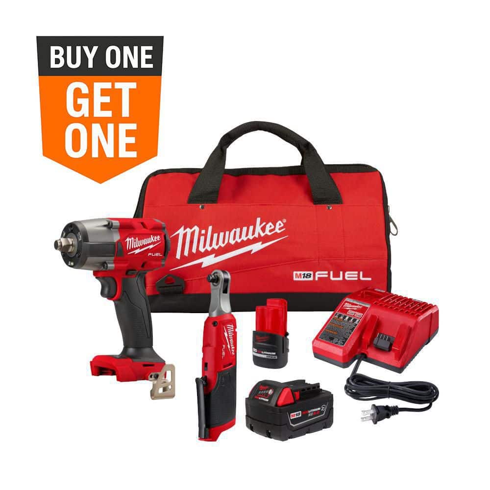 Milwaukee M18 FUEL 18V Cordless Mid Torque 1/2 in. Impact Wrench w/ M12 ...