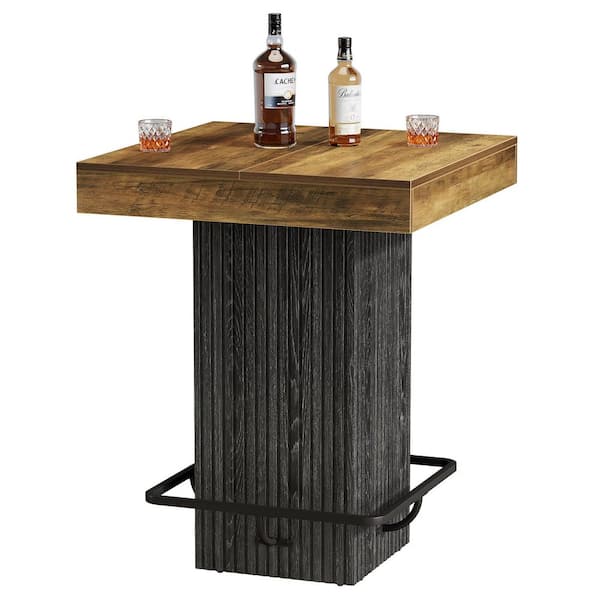 BYBLIGHT 39.4 in. H Brown and Black Square Bar Table Counter Height ...
