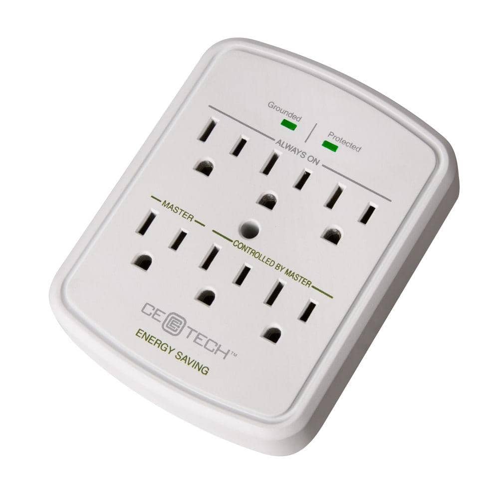 CE TECH 6-Outlet Energy Saving Wall Mounted Surge Protector in White ...