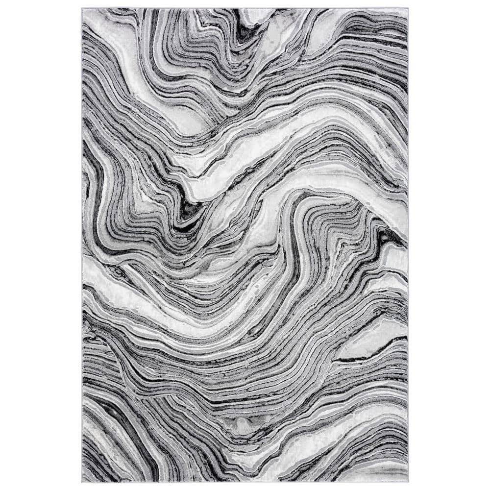 SAFAVIEH Meadow 8 ft. x 10 ft. Black/Gray Marble Swirl Area Rug MDW564Z ...