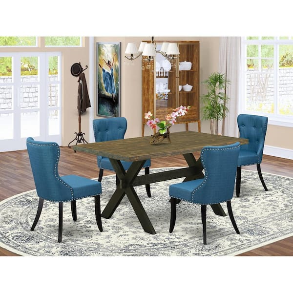 East West Furniture 5-Piece Natural Oak Finish Solid Wood Top Dining ...