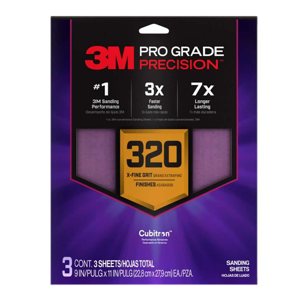3M Pro Grade Precision 9 in. x 11 in. 320 Grit Faster Sanding Sheet ...