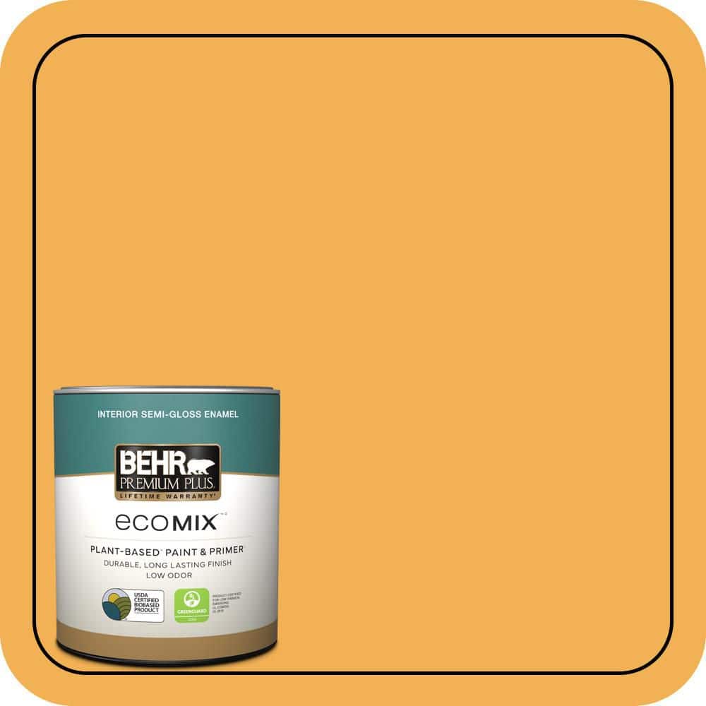 BEHR PREMIUM PLUS 1 qt. #PMD-20 Goldenrod Field Semi-Gloss Enamel ...