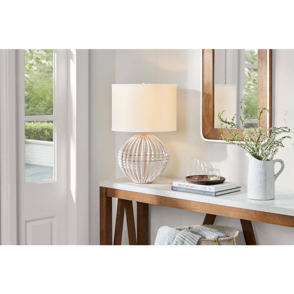 Hampton Bay Cayman 21.875 in. 1-Light White Beaded Table Lamp with ...