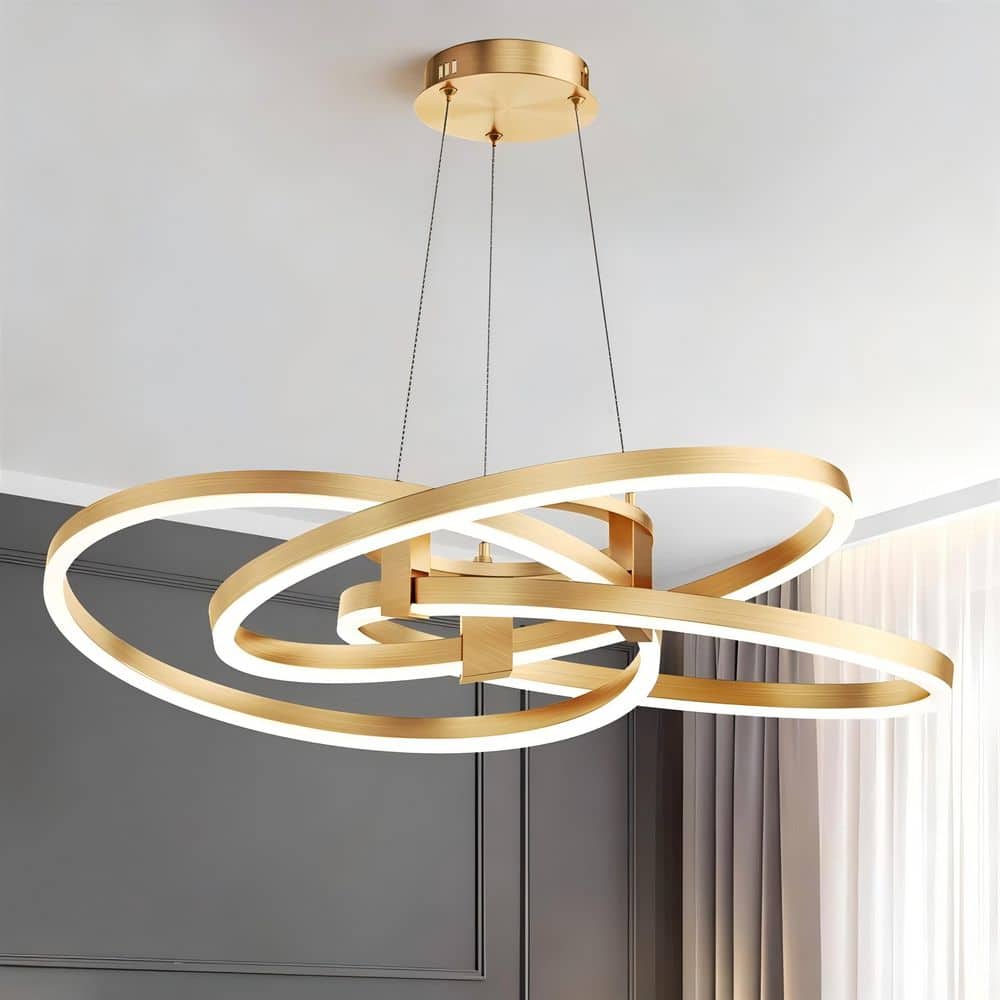 Maxax Carson 36 in. Gold Modern Rectangle Integrated LED Dimmable ...