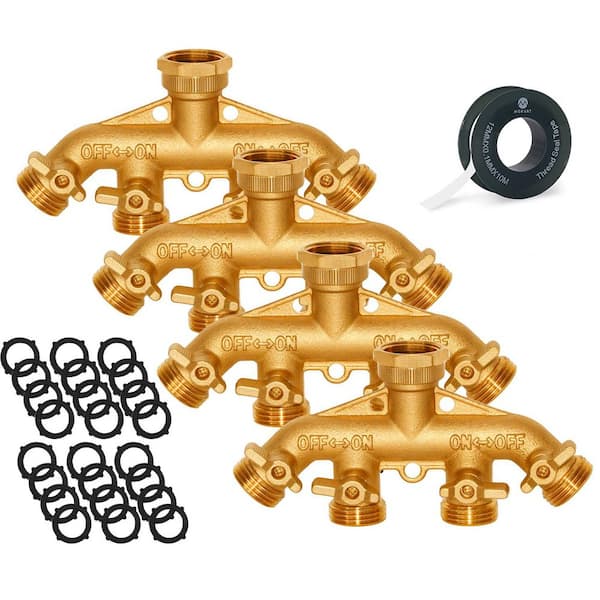 Morvat Heavy Duty Hexagonal Brass 4 Way Garden Hose Y Splitter, 4 Pack ...