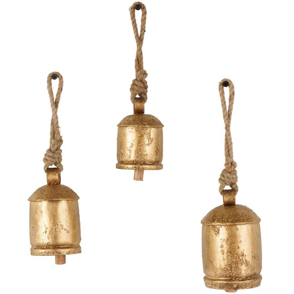 Litton Lane Gold Metal Cluster Bell Decorative Cow Bells with Jute ...