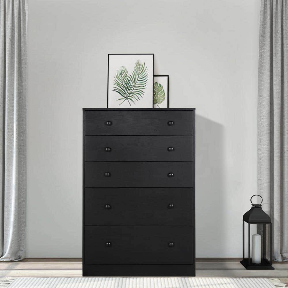 VEIKOUS Oversized 5-Drawer Black Chest of Drawers Dresser with 2-Large ...