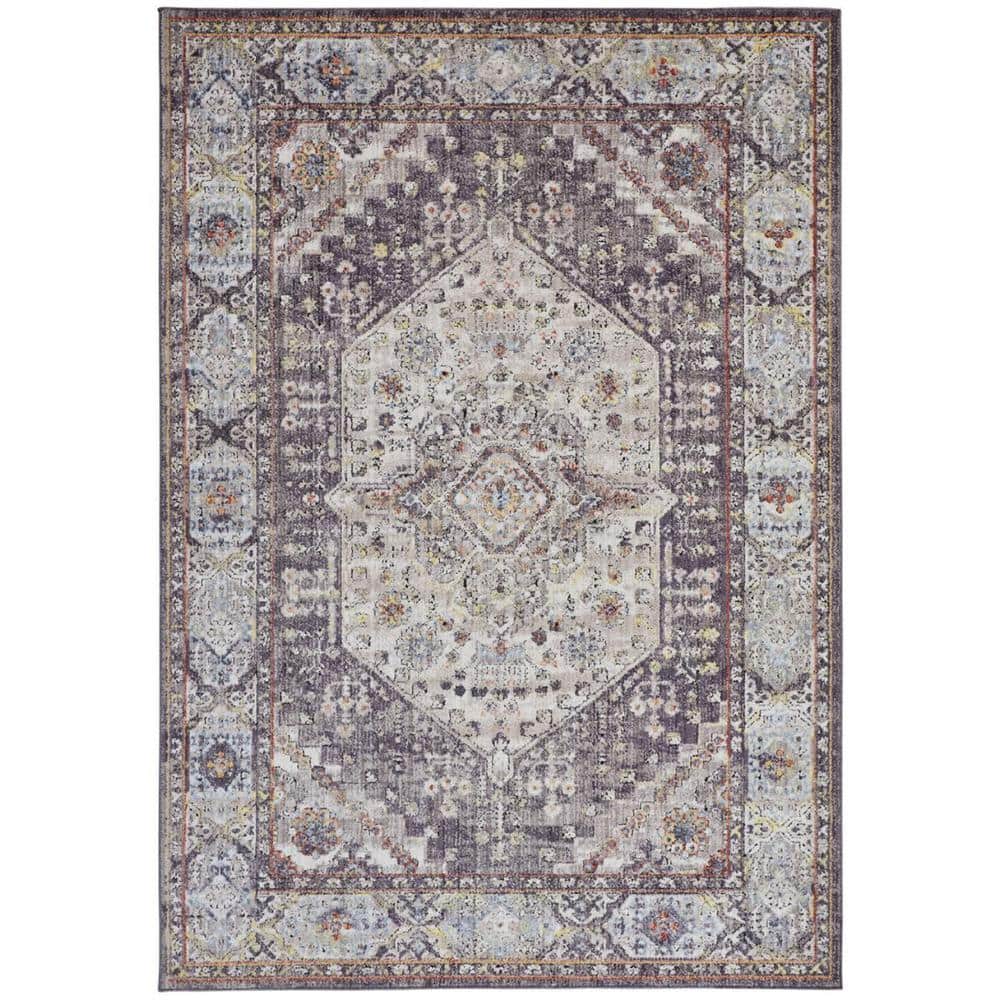 HomeRoots Purple Gray and Ivory 2 ft. x 3 ft. Abstract Area Rug ...
