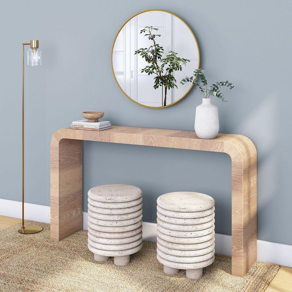PLANK+BEAM Arcata 56 in. Cerused White Rectangle Wood Curved Waterfall ...