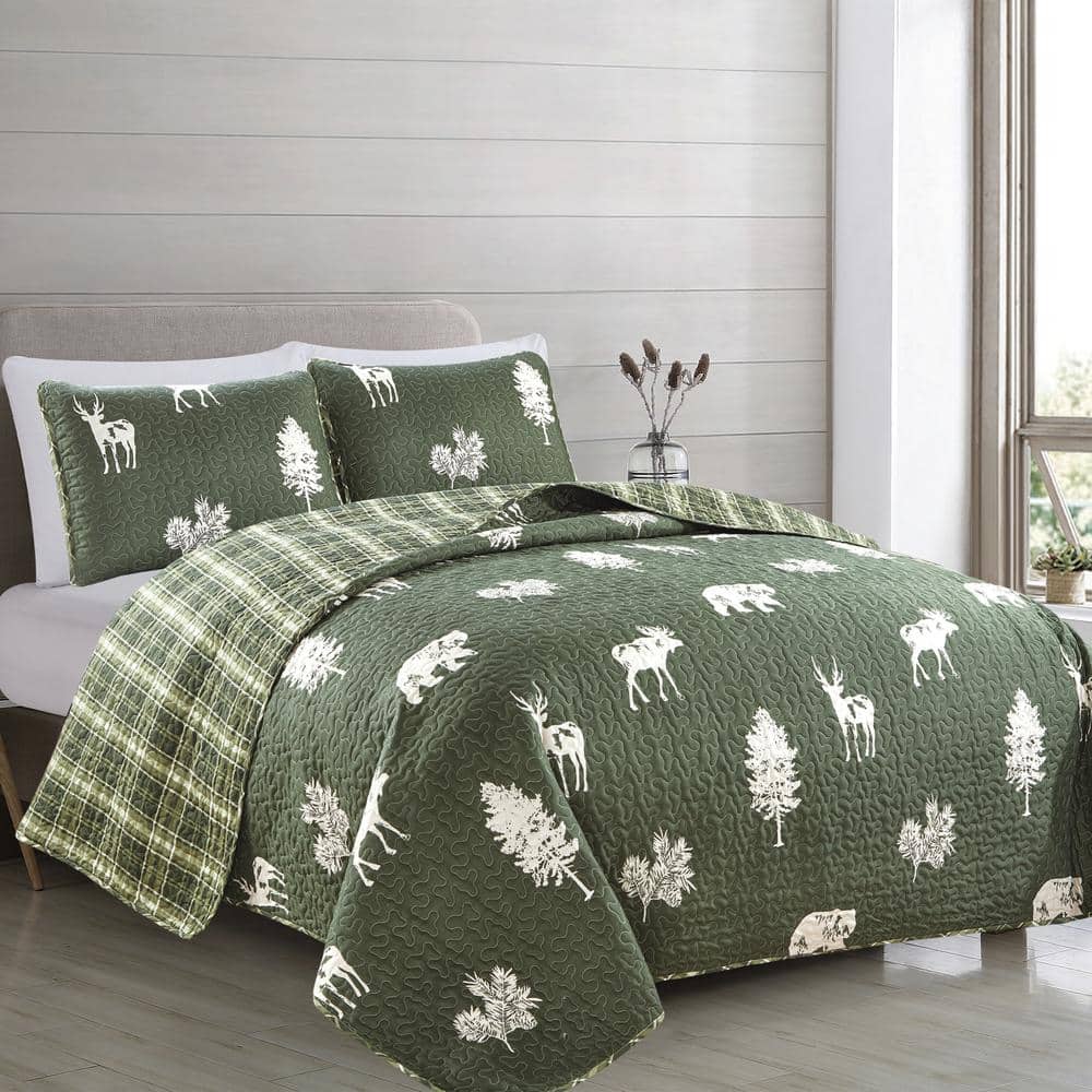 FRESHFOLDS Forest Green Twin Reversible Premium Forest Themed 2-Piece ...