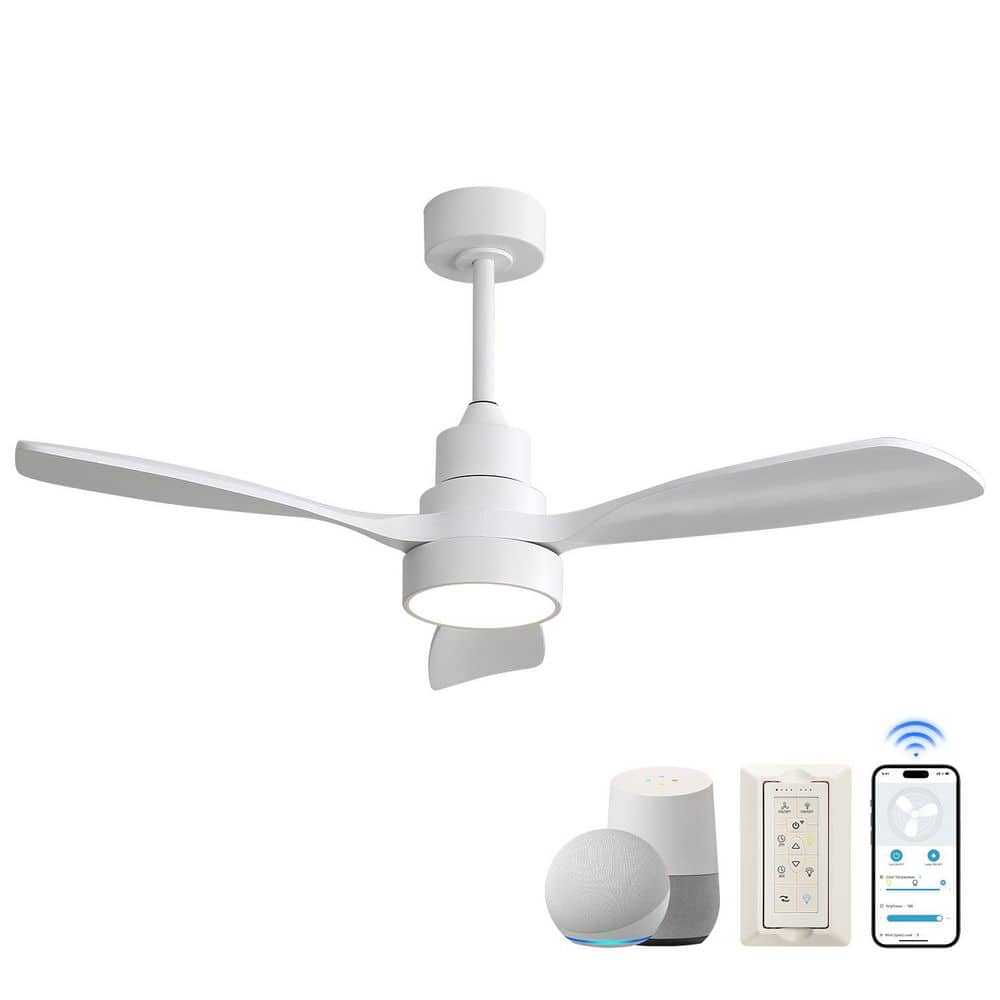 Sofucor 48 in. Indoor/Outdoor Wood White Ceiling Fan with Light Kit ...