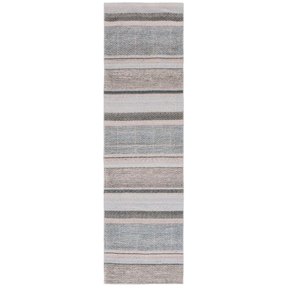 SAFAVIEH Cabo 2 ft. x 8 ft. Black/Light Blue Striped Runner Rug CAB370Z ...