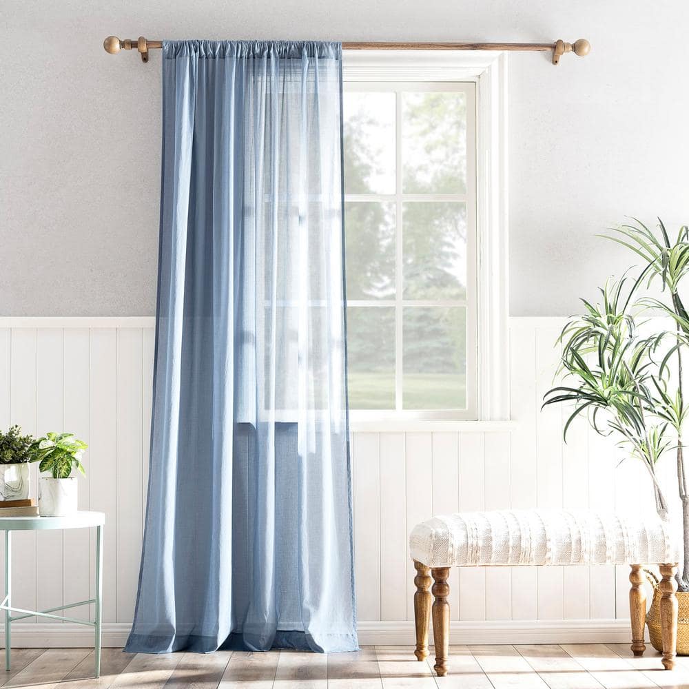 Sun Zero Coralie 100% Cotton Denim Blue Cotton 50 in. W x 63 in. L Rod ...