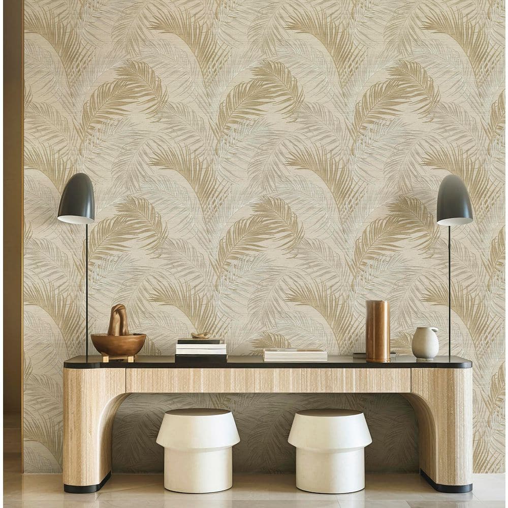 Synergy Collection Gold Lush Palm Leaf Sheen Finish Vinyl On Non-Woven ...