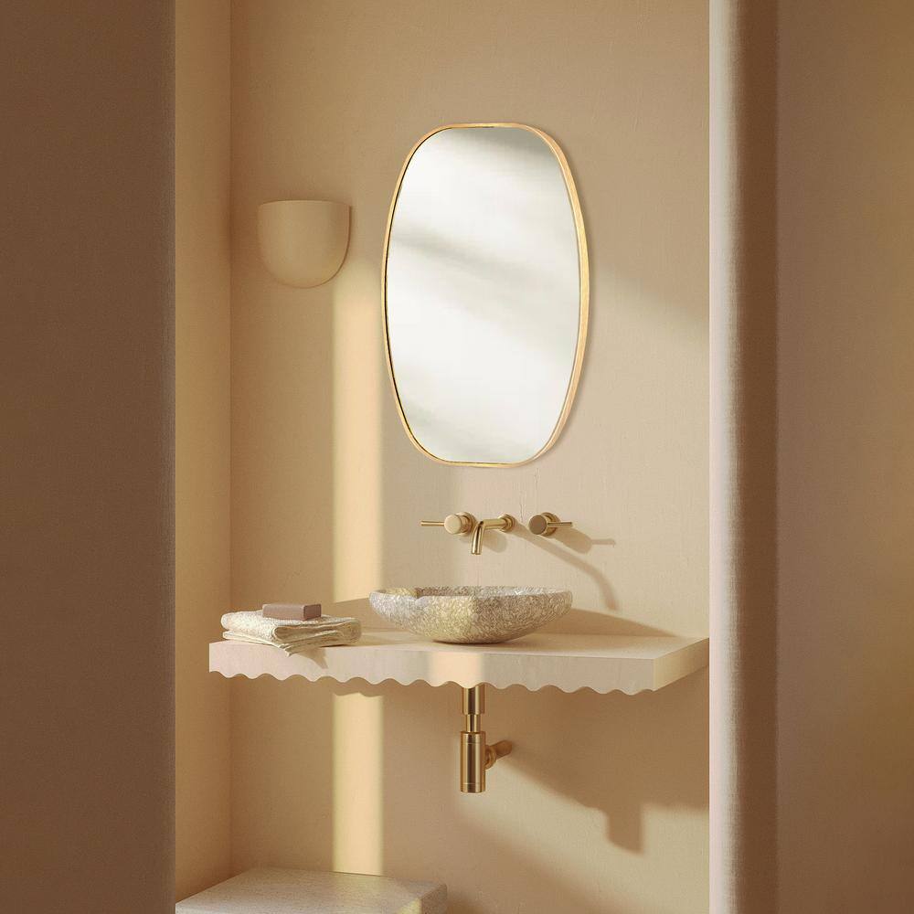 LuxHomez 20 in. W x 30 in. H Glod Oval Wall Mirror Aluminum Frame ...