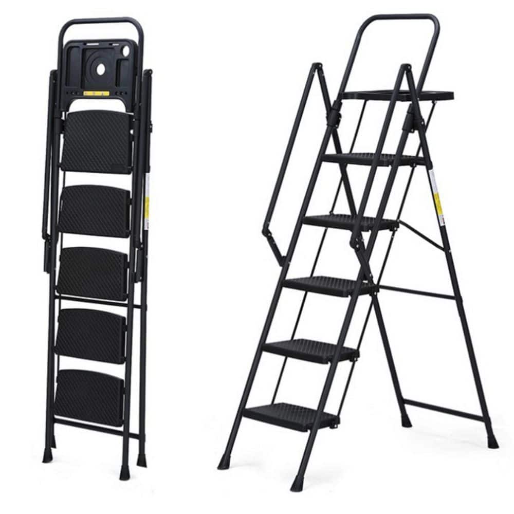 Silverpark 6 ft. Steel Folding Step Ladder (10 ft. Reach Height) with ...