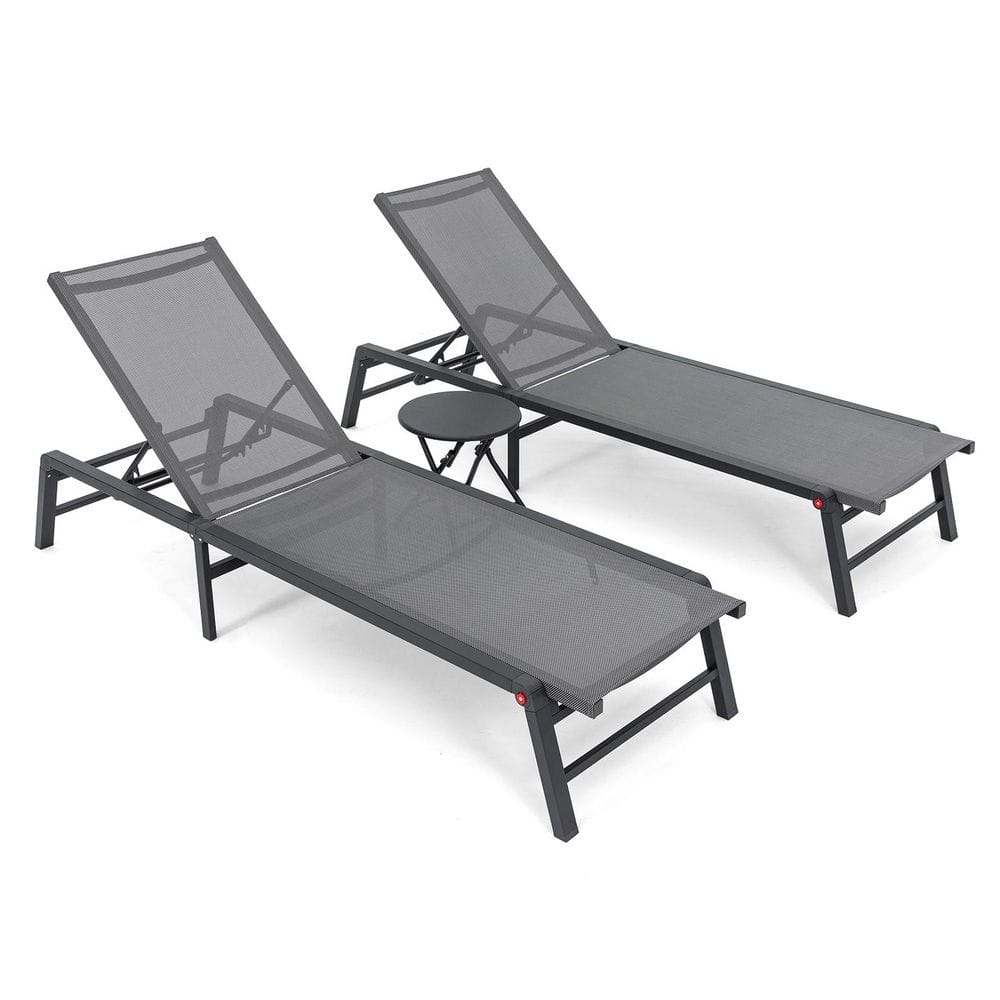 FHVIT Outdoor Patio Chaise Lounge and Table Aluminum Folding Pool ...