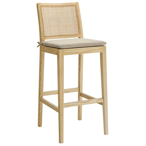 MODWAY Ovard Wood Bar Stool in Natural with Rattan Back EEI-7289-NAT ...