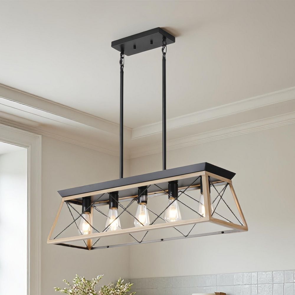 Reviews for MODERN HABITAT 32 in. 5-Light Matte Black Finish and Oak ...