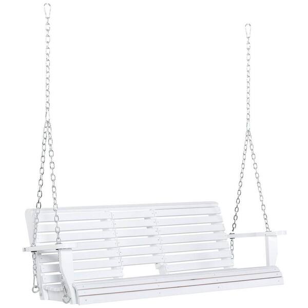 JUJABU White 3-Seater Wooden Porch Swing, Patio Swing Bench with ...