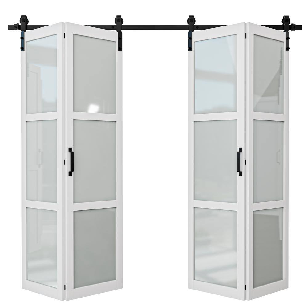 ARK DESIGN 80 in. x 84 in. 3-Lite Tempered Frosted Glass White Finished ...