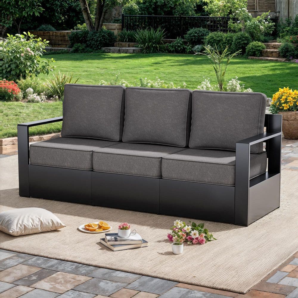 MeetLeisure Aluminum Outdoor Patio Couch All-Weather 3-Seat Sofa with ...
