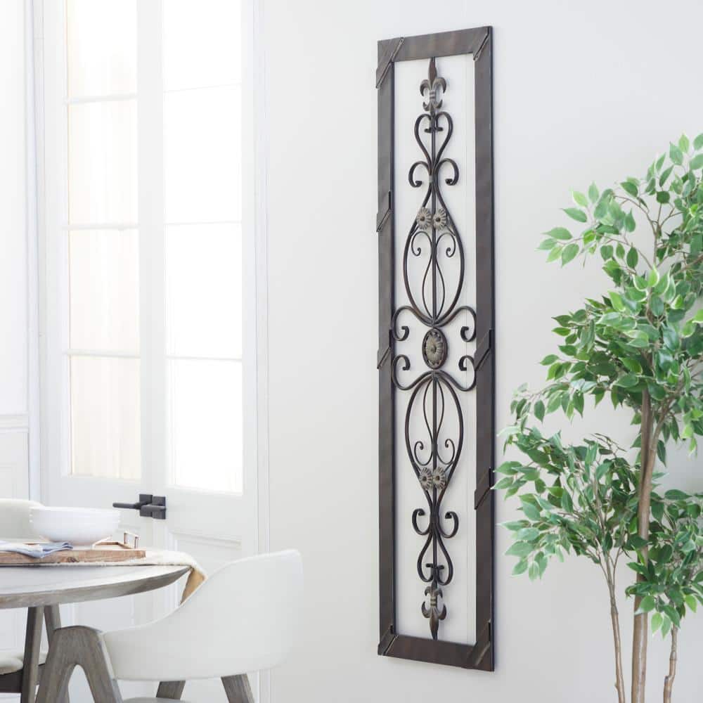 Litton Lane 19 in. x 62 in. Metal Brown Ornate Scroll Wall Decor with ...