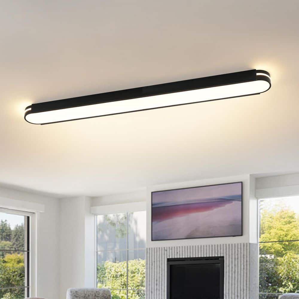 HUOKU Lumin 47.2 in.W Matte Black Integrated LED Flush Mount Long ...