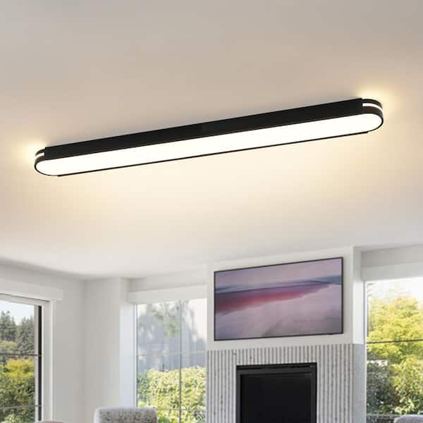 HUOKU Lumin 47.2 in.W Matte Black Integrated LED Flush Mount Long ...