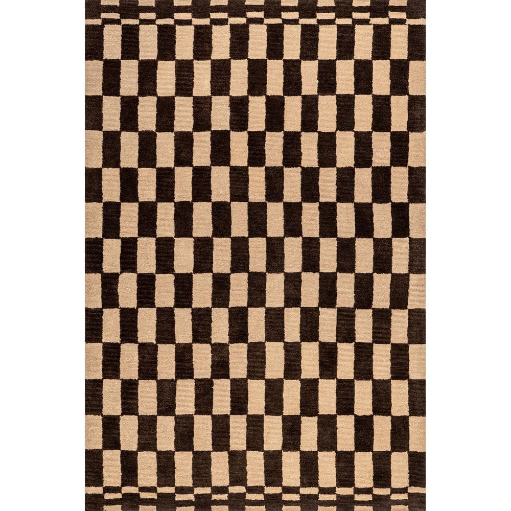 RUGS USA Kia Checkerboard Wool Dark Brown 9 ft. x 12 ft. Indoor/Outdoor ...