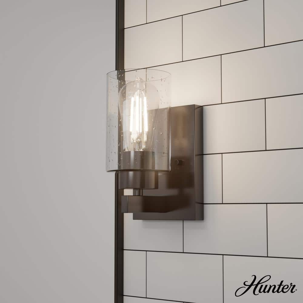 Hunter Hartland 1-Light Noble Bronze Wall Sconce with Clear Seeded ...