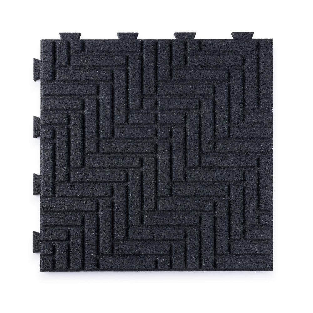 Vigoro 16 in. x 16 in. x 5/8 in. Gray Herringbone SmartLoc Rubber Paver ...