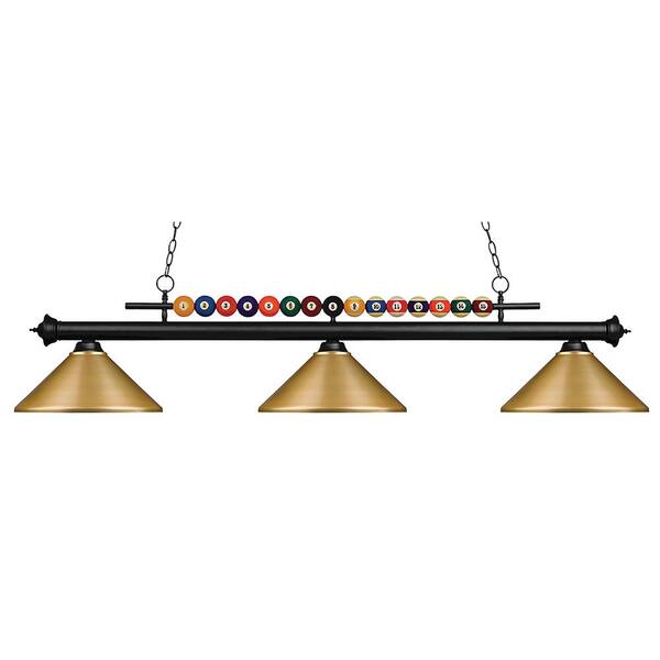 Shark 3-Light Matte Black Billiard Light with Metal Satin Gold Shade ...