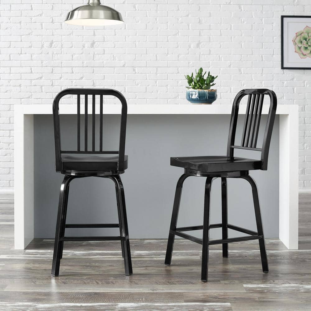 StyleWell Kipling Black Metal Swivel Counter Stool with Back CM806R-24 ...