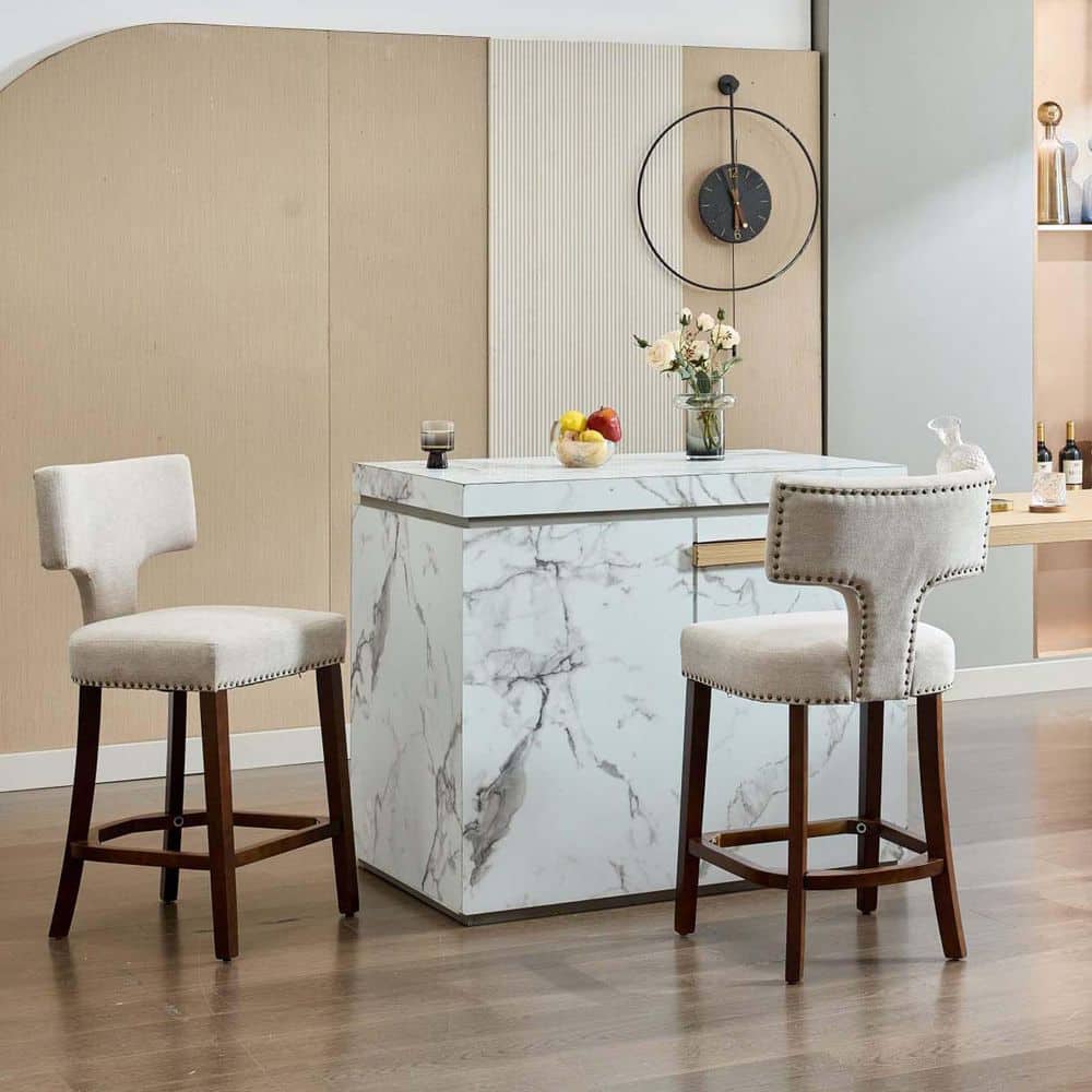 Beige Modern Upholstered Bar Chairs, Counter Stools Upholstered Seat ...