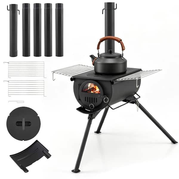 Ecooso 93 in. Carbon Steel Hot Tent Stove with Chimney Pipes, Foldable ...
