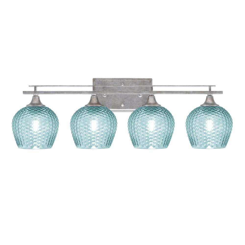 Ontario 28.5 in. 4-Light Vanity Light Aged Silver Turquoise Textured ...