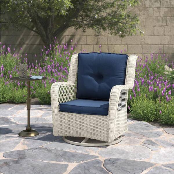 Tortuga Outdoor Rio Vista White 1 Piece Wicker Outdoor Bistro Swivel Glider Chair Set with Navy Cushions RIO SWV GLDR WH The Home Depot