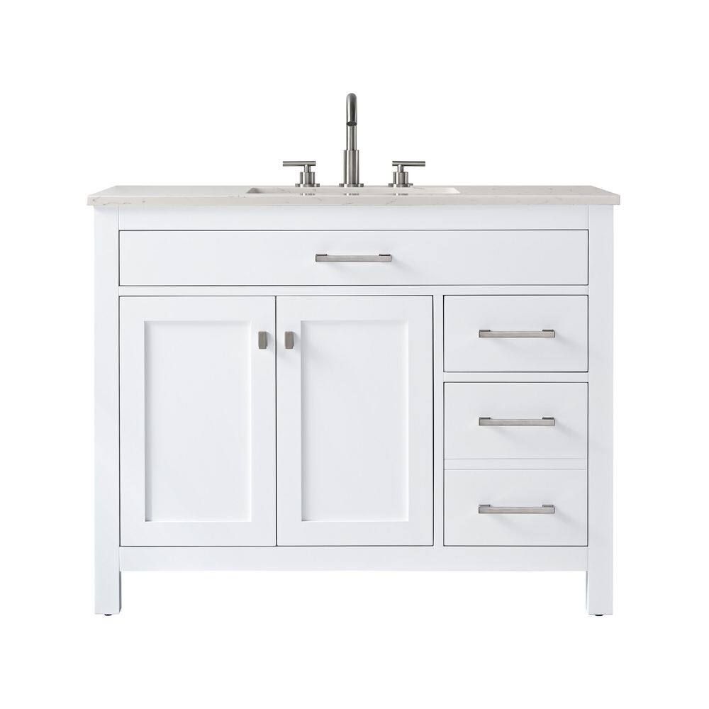 SUDIO Trevor 42 in. W x 22 in. D Bath Vanity in White with Quartz Top ...