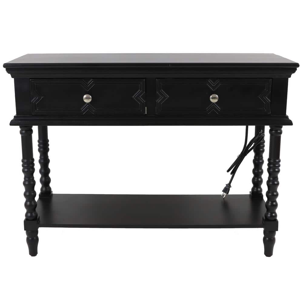 Decor Therapy Mona 32 in. Black Rectangle Wood Console Table with 2 ...