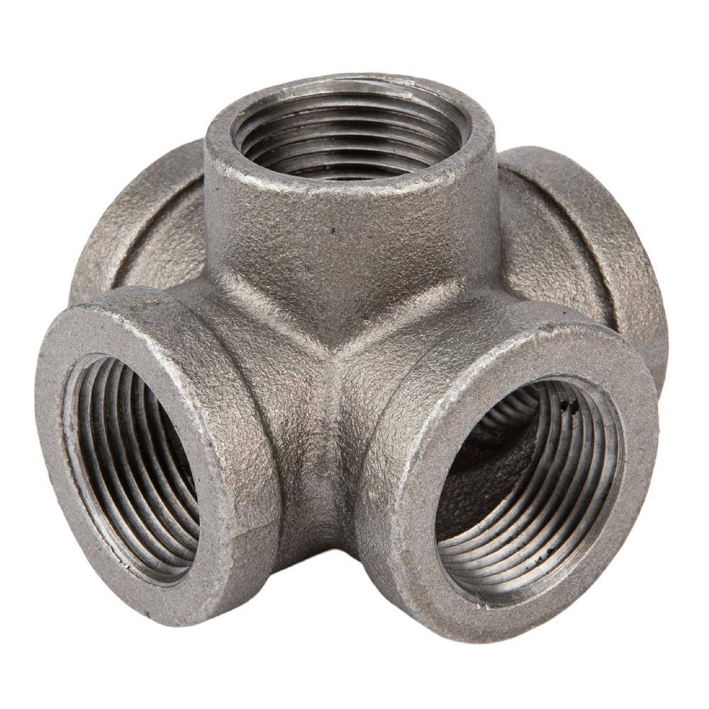 STZ 1 in. 5-Way Black Iron Cross with Side Outlet Fitting PDB CRSO-1 ...