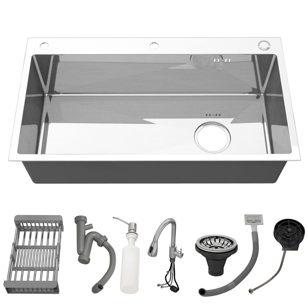QATSPACE DESIGNS INC 28 in. Drop-In/Undermount Single Bowl Sliver ...