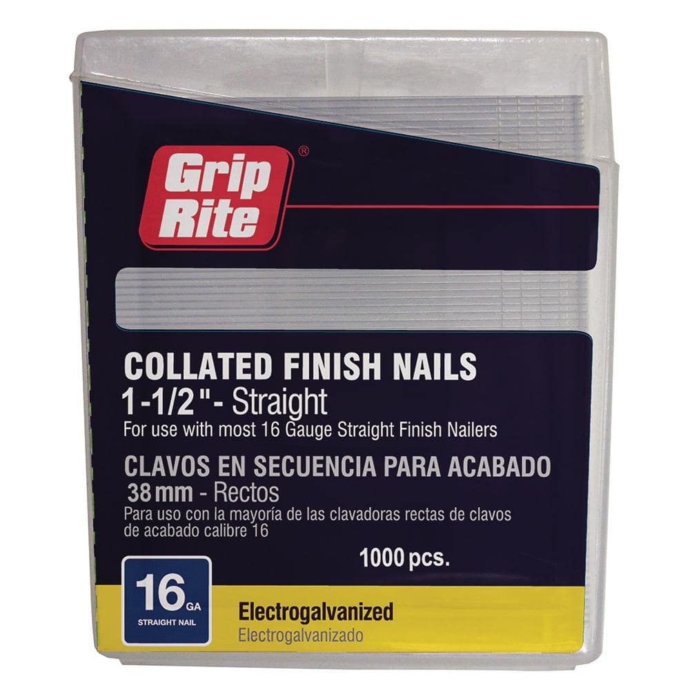 Grip-Rite 1-1/2 in. x 16-Gauge Electrogalvanized Finish Nails 1000 per ...