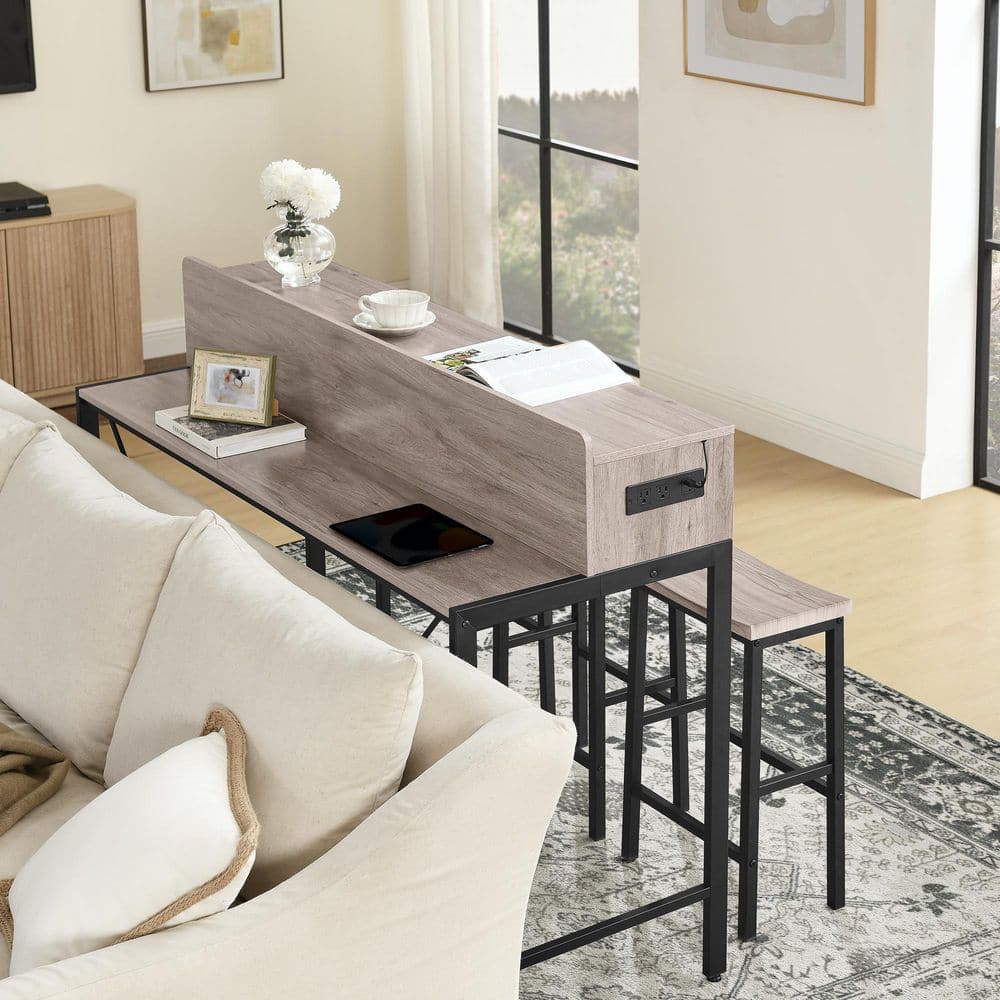Xuanlur 4-Pieces Rectangular Wood Top Dining, Sofa Table with Power ...