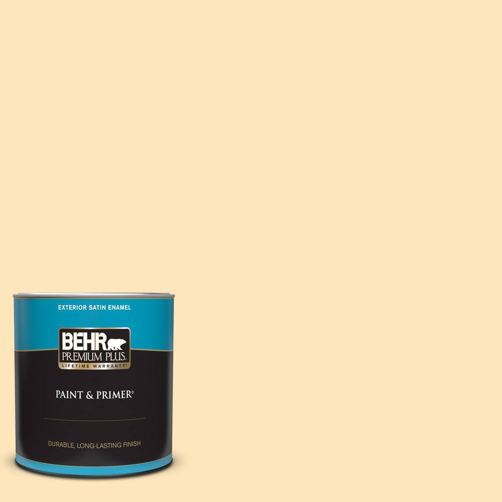 BEHR PREMIUM PLUS 1 qt. #350C-2 Banana Cream Satin Enamel Exterior ...