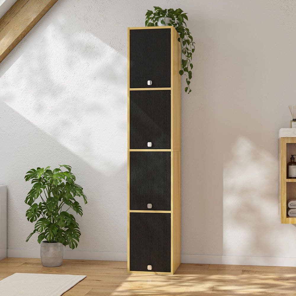 FUFU&GAGA Light Oak 63 in. Accent Cabinet Office Storage Cabinet with 4 Shelves and Flip-up ...