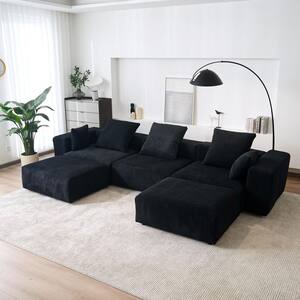 Magic Home Modern 142 in. Square Arm 4-piece Modular Corduroy Sectional Sofa Oversized L-shaped ...